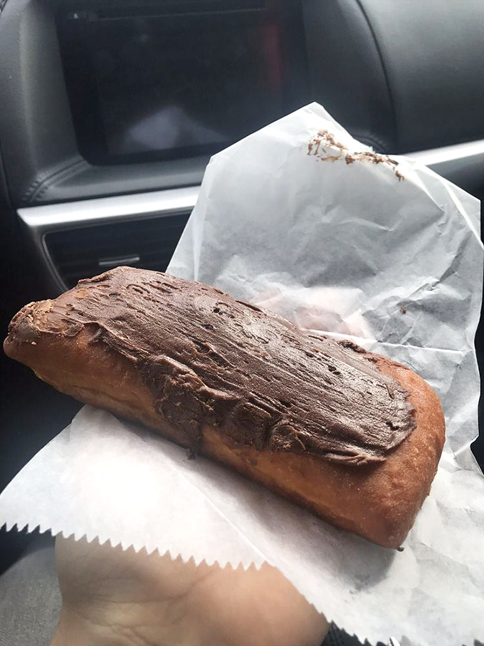 The long john doesn't just have chocolate frosting&mdash;it's been shellacked with cocoa goodness like a vintage wooden boat.