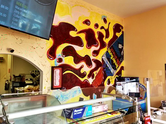 Abstract barbecue art that perfectly captures what happens in your brain when you taste that first bite. Sauce-splatter as high culture.