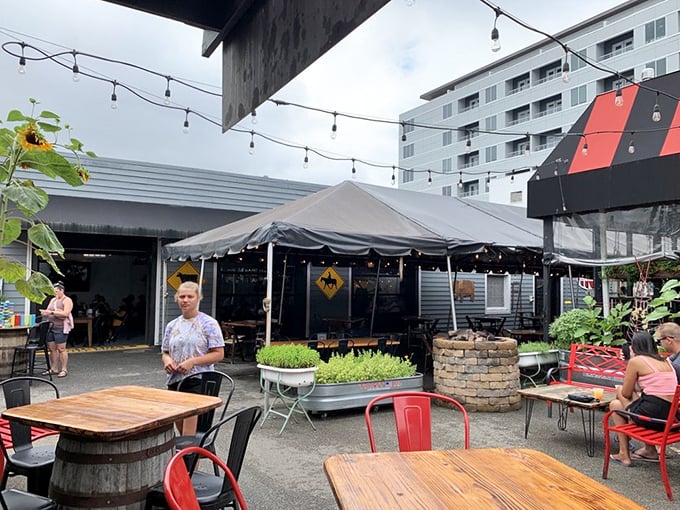 The outdoor seating area&mdash;where string lights, fresh air, and the promise of Southern comfort food create Richmond's perfect summer evening spot.