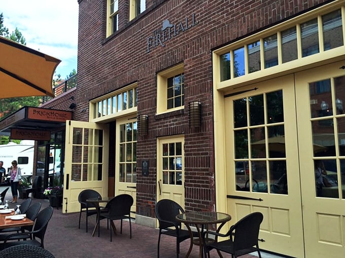 Outdoor seating where the Bend sunshine meets culinary excellence. Yellow doors welcome you to a world where steak dreams come true.