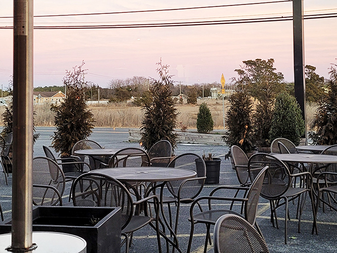 The outdoor seating area offers coastal breezes with your meal. As the sun sets over Lewes, dinner becomes more than a meal&mdash;it becomes a moment.