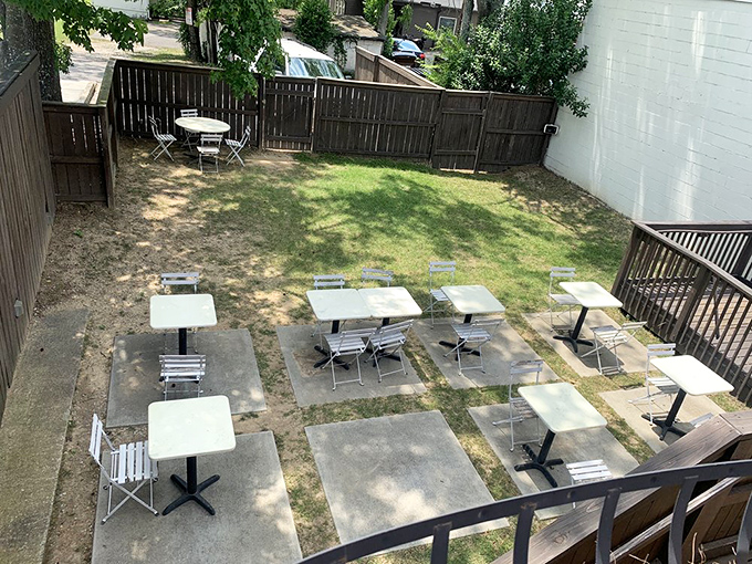 The outdoor seating area feels like someone's carefully designed backyard&mdash;intimate enough for conversation, spacious enough for comfort