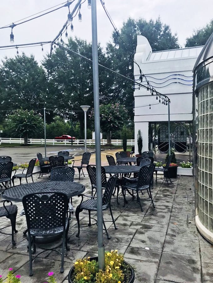 The outdoor patio&mdash;where string lights create the perfect ambiance for enjoying comfort food under the stars. Al fresco nostalgia at its finest. 