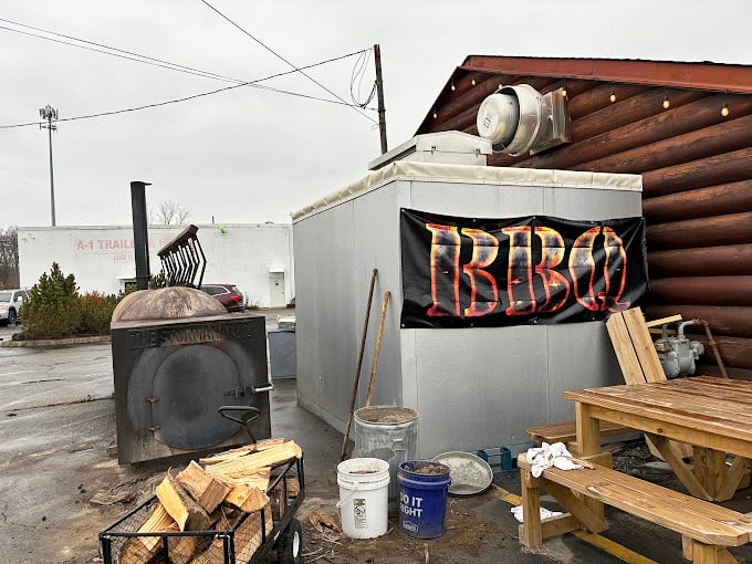 The outdoor smoking operation looks like a mad scientist's lab, if that scientist were obsessed with perfecting the art of barbecue.