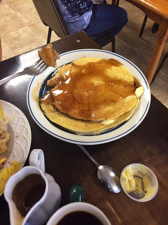Pancakes and syrup&mdash;a relationship more perfect than any Hollywood romance. That butter pat is the supporting actor who steals the scene. 