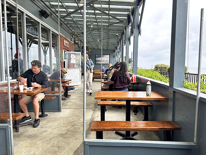 The outdoor patio at Neptune's Net offers front-row seats to the Pacific's endless performance. Lunch with a side of vitamin sea.