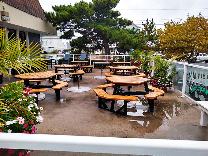 Even the outdoor patio embraces Ocean City's coastal charm&mdash;the perfect spot for enjoying pancakes with a side of sea breeze.