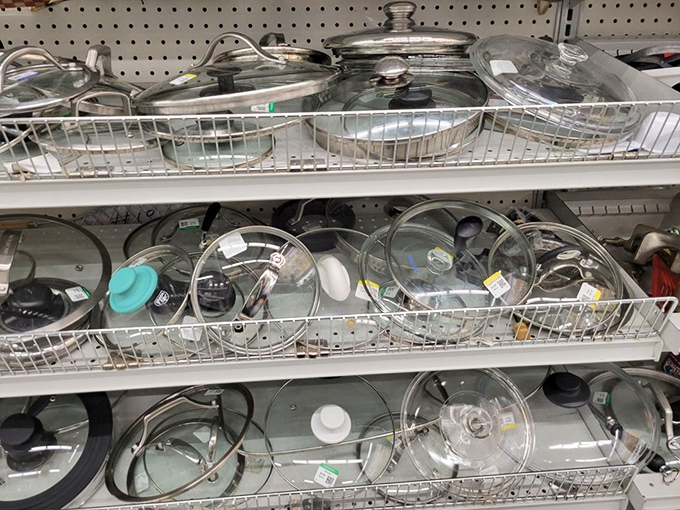 The pot lid section: where matching that orphaned saucepan becomes a game of chance, and kitchen organization dreams come true.