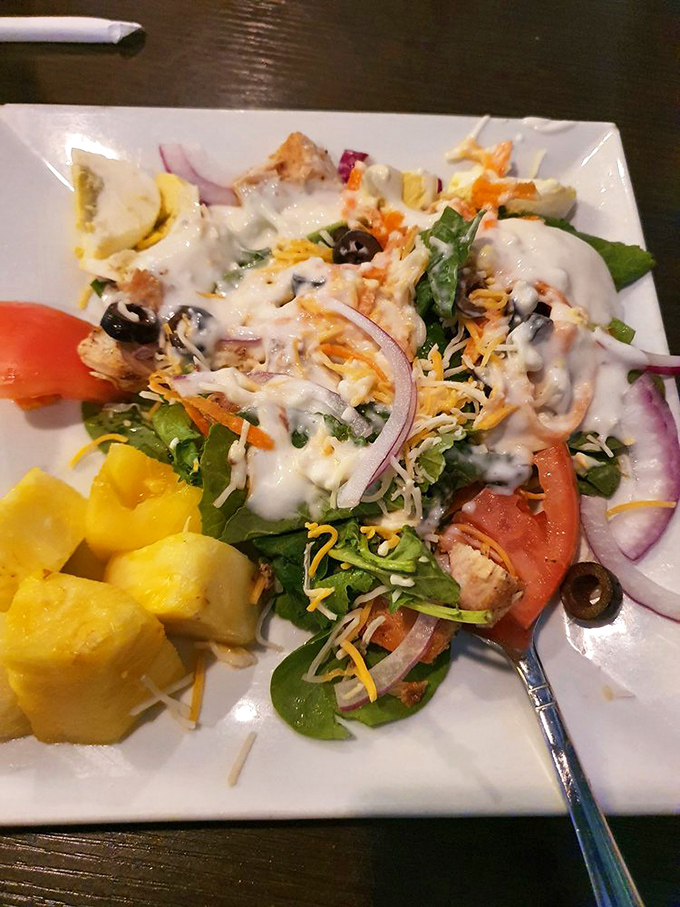 This isn't just a salad—it's a colorful rebellion against the notion that Brazilian steakhouses can't do vegetables right. Spoiler alert: they absolutely can.