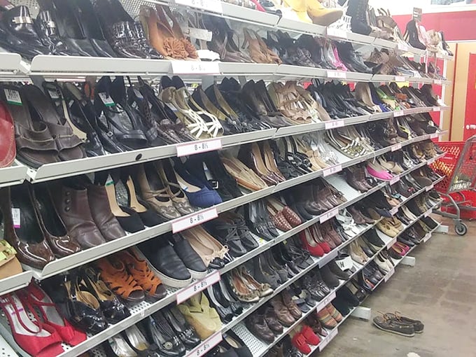 Shoe paradise! From barely-worn designer heels to comfortable loafers, footwear finds a second life on these meticulously organized shelves.