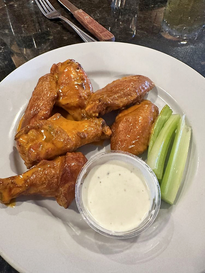 Buffalo wings got all dressed up and moved to Maryland. The blue cheese dip is just showing off at this point.