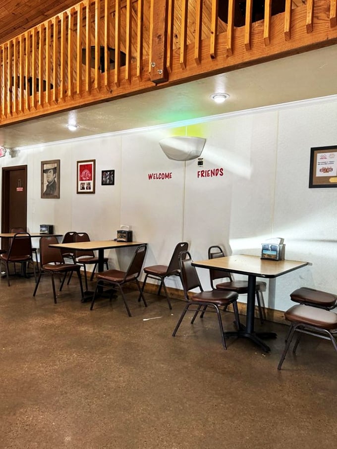The cathedral of comfort food. High ceilings, wooden beams, and the promise of pie create a sanctuary for road-weary travelers. 