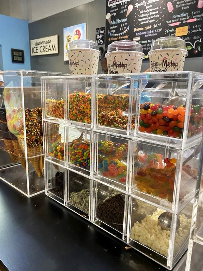 A treasure chest of toppings awaits the adventurous&mdash;each clear compartment holding the power to transform good ice cream into greatness.