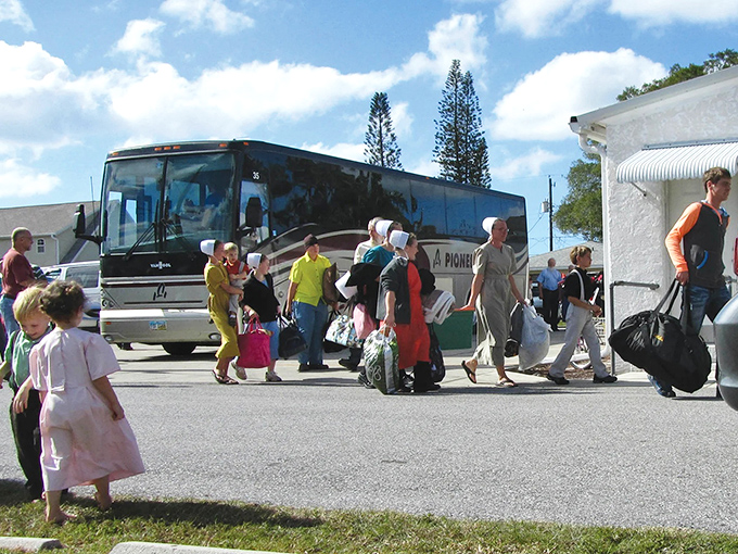 The Pioneer Trails bus arrival marks high season in Pinecraft, as northern Amish and Mennonites escape winter's grip for Florida's gentle embrace.