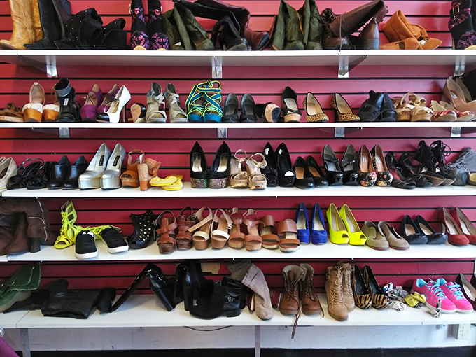 The shoe wall &ndash; where fashionistas with champagne taste and beer budgets find everything from power pumps to funky neon statement pieces.