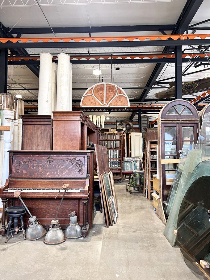 An upright piano and architectural columns create the perfect backdrop for your "I accidentally time-traveled to 1890" Instagram moment.