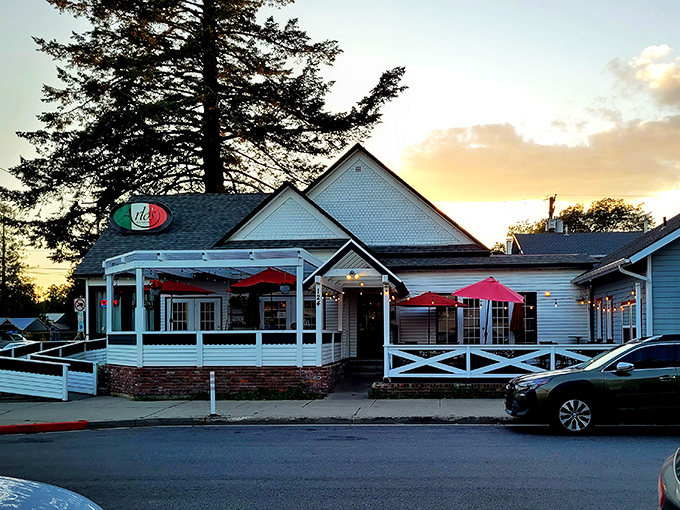 Arlo's Ristorante glows with warmth as evening approaches, promising Italian comfort food after a day of Idaho adventures.