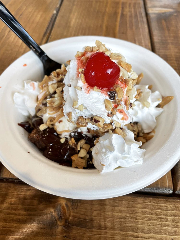 This brownie sundae isn't just dessert&mdash;it's therapy in a bowl. Hot fudge, whipped cream, and that cherry on top? Doctor's orders.
