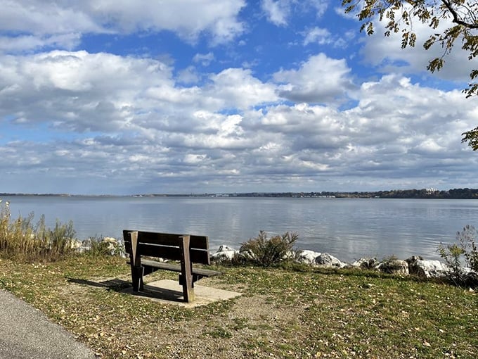 A solitary bench facing the vastness of Lake Erie&mdash;where contemplating life's big questions comes with a side of spectacular views.