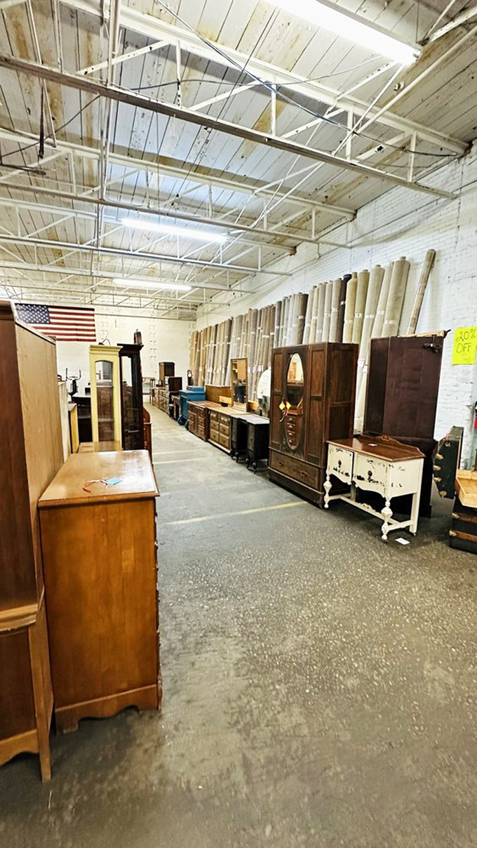 Metal roofing and exposed beams give the space an honest, no-frills atmosphere&mdash;like shopping in your quirky uncle's oversized garage.