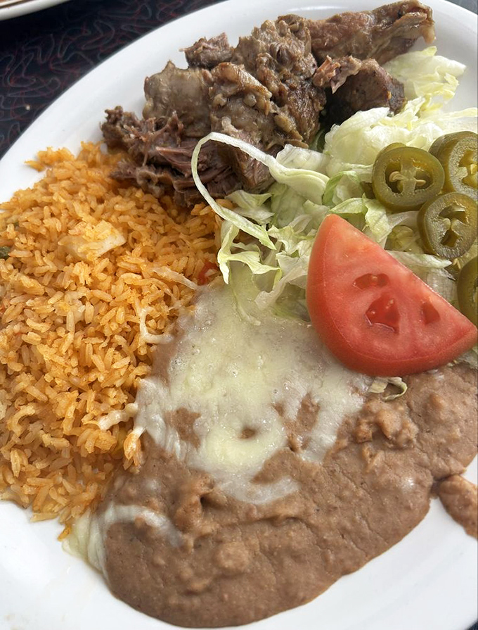 This plate doesn't just serve carnitas &ndash; it offers a geography lesson of flavor with mountains of meat, plains of rice, and valleys of beans.