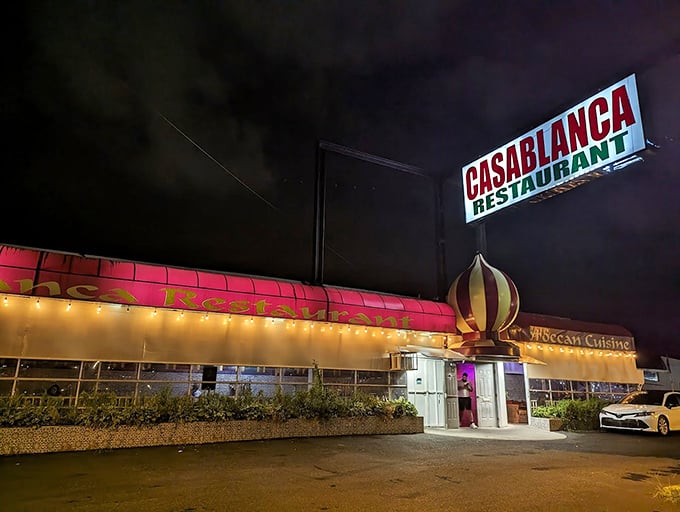 Casablanca Restaurant glows like a neon mirage in the night, proving that of all the restaurants in all the towns in all of Delaware, you walked into the right one.