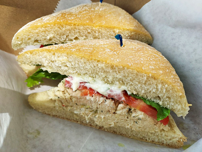 The chicken salad sandwich&mdash;chunky, fresh, and perfectly seasoned&mdash;proves that Woodruff's excellence extends well beyond the dessert menu.