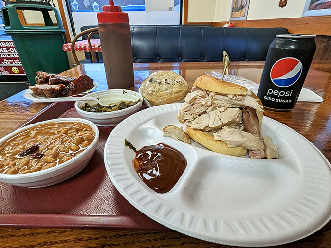 A barbecue spread worthy of a celebration. That turkey sandwich with beans and greens isn't just lunch&mdash;it's a reason to be thankful.