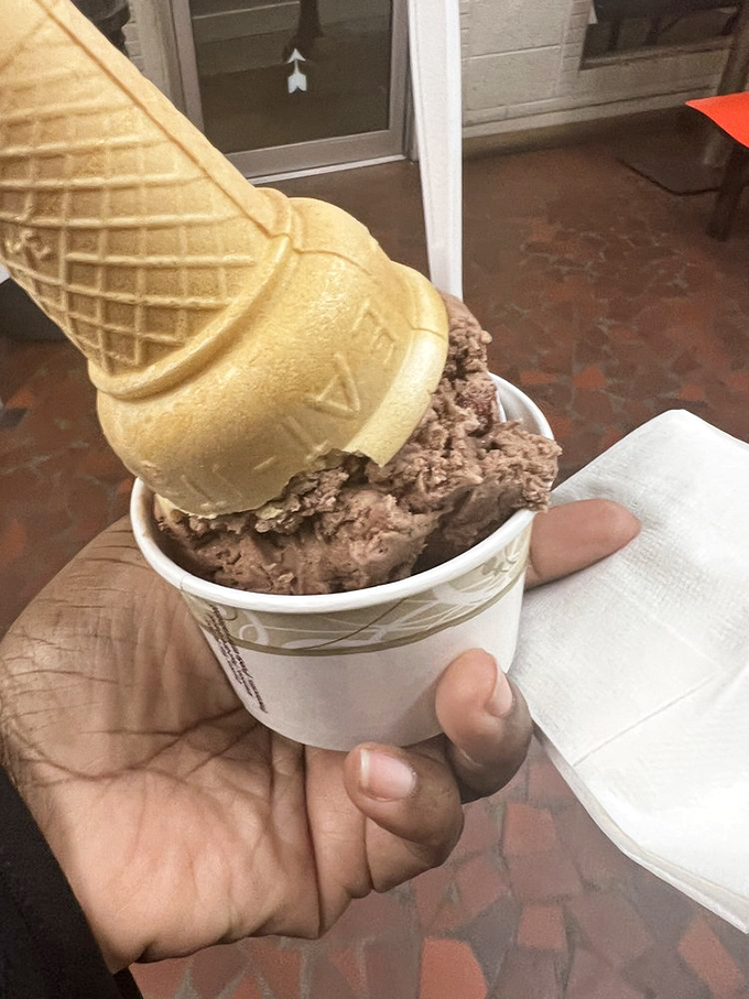 That waffle cone isn't just holding chocolate almond ice cream – it's cradling generations of handmade expertise in each scoop.