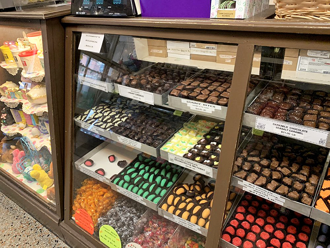 The chocolate case—where self-control goes to surrender. Each perfect square promises a moment of bliss that no smartphone notification can match.