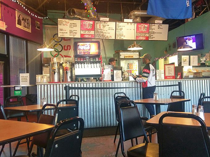 The corrugated metal counter gives industrial chic vibes to this temple of tubular meats. Order here and prepare for transformation from hungry to happy.