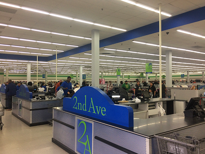 The final frontier of any thrift expedition—checkout counters where treasures are tallied and shoppers exchange knowing glances about their spectacular finds.