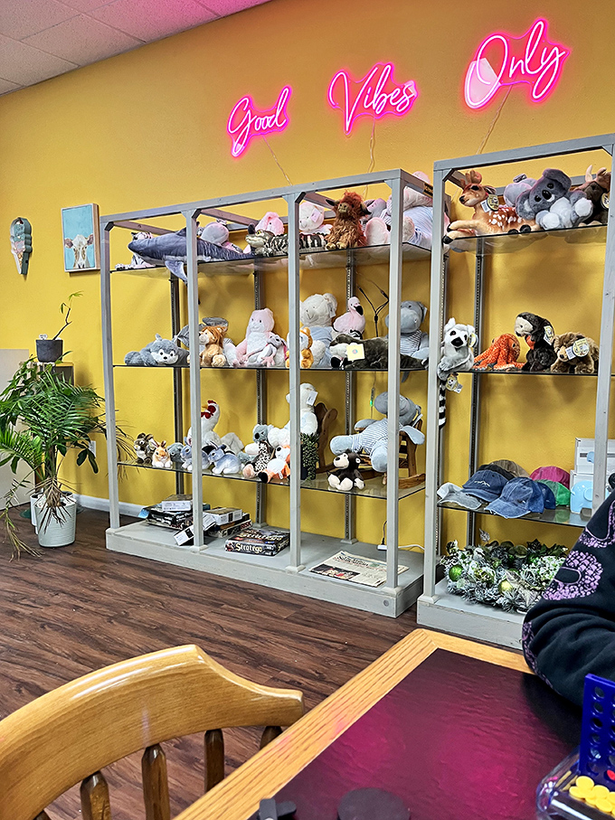 "Good Vibes Only" isn't just a neon sign – it's a promise. The playful interior creates a space where adulting is temporarily suspended.