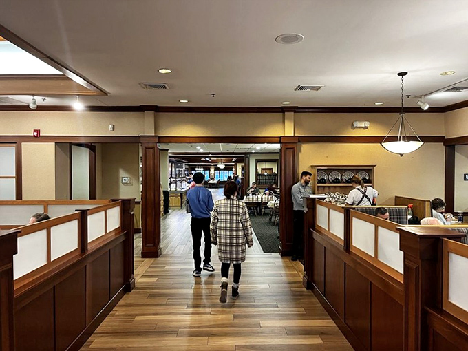 The dining room walkway&mdash;where hopeful diners make their pilgrimage toward tables that promise salvation from hunger and fast food.