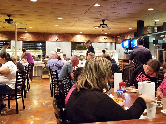 A packed house of happy diners proves the point: when seafood's this good, word travels faster than a catfish swimming upstream.