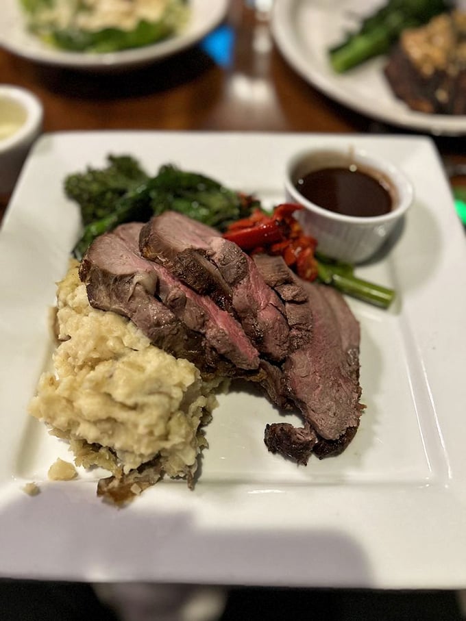 Perfectly pink lamb nestled against creamy mashed potatoes &ndash; proof that Rococo's talents extend well beyond the seafood section of the menu.