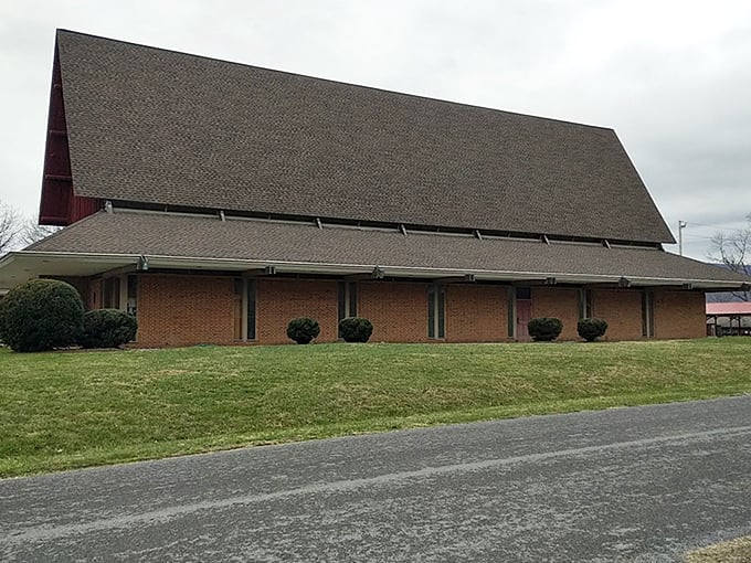 The distinctive A-frame of First United Methodist Church reaches skyward, a spiritual landmark that's witnessed countless Sunday best outfits since its founding.