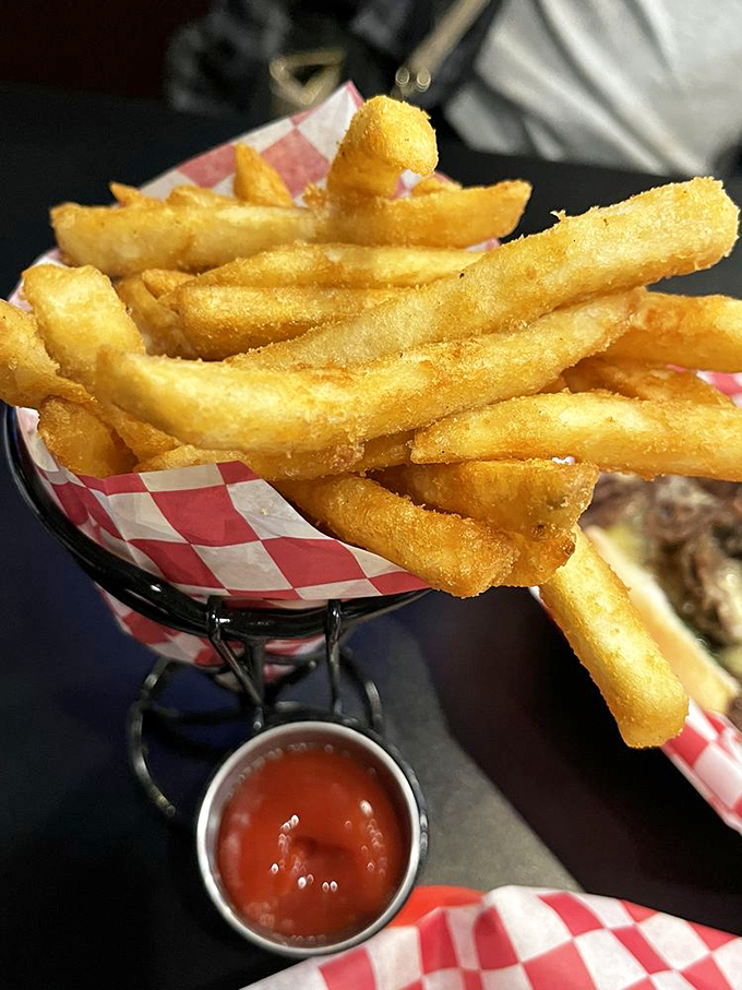 French fries so perfectly golden they deserve their own spotlight. Crispy outside, fluffy inside&mdash;the supporting actor that steals the show.
