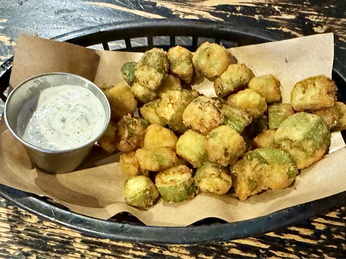 Fried okra that transforms the South's most divisive vegetable into addictive, golden nuggets of happiness. The dipping sauce is just showing off.