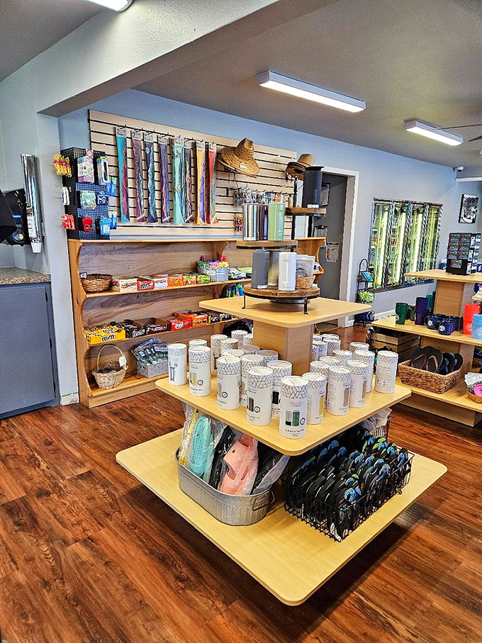 The general store's shelves hold all the essentials&mdash;from sunscreen to s'mores supplies&mdash;for your impromptu escape from reality.