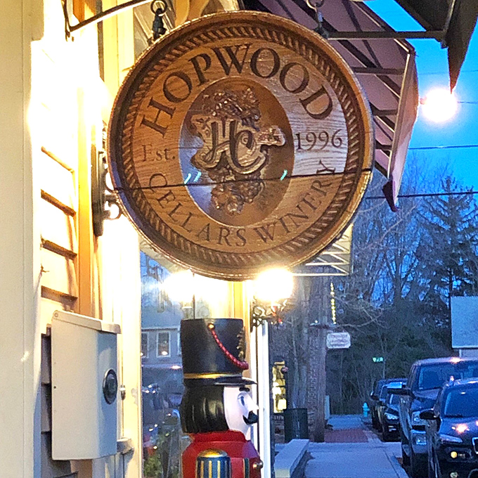 Hopwood Cellars' wooden sign swinging in the evening light practically whispers, "Yes, remarkable wine happens in Indiana too."