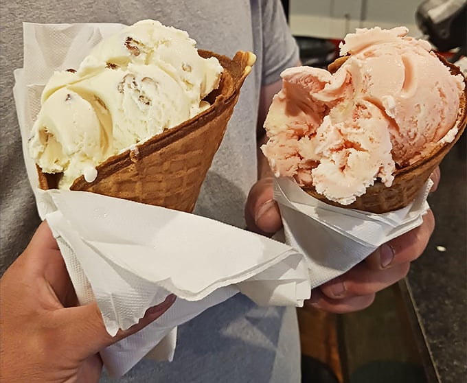 The cone conundrum: eat quickly or risk the drip? These massive scoops demand strategy, timing, and a willingness to get messy.