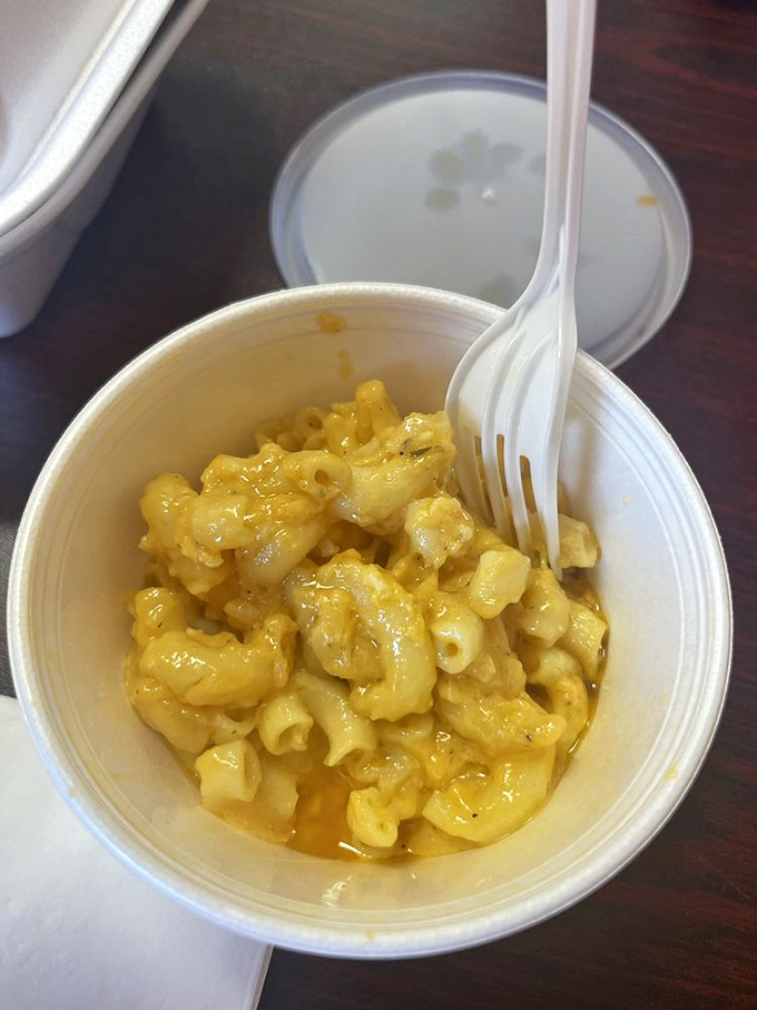 Mac and cheese that doesn't come from a box, but from someone who clearly knows what love tastes like. Simple, yellow, and absolutely perfect.