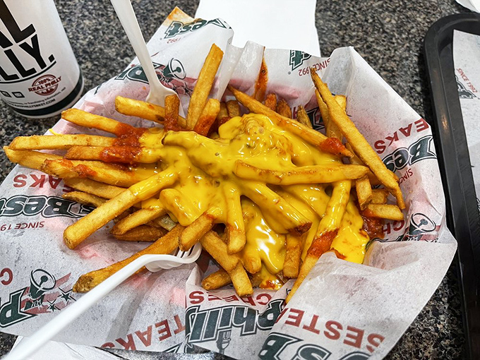 Cheese fries that don't apologize for their decadence. That golden river of cheese would make the Liberty Bell crack again.