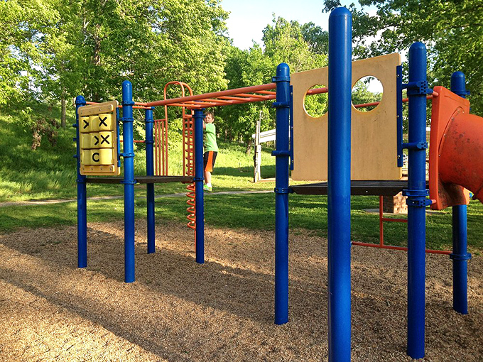 Even historic bridges know children need places to play. This colorful playground proves adventure comes in all sizes in Cotter.
