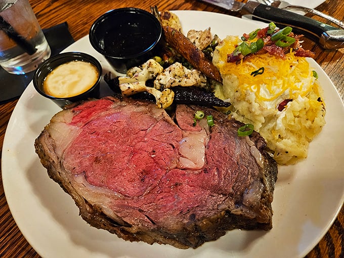 Prime rib that makes you want to write poetry. This perfectly pink masterpiece with loaded mashed potatoes deserves its own Instagram account. 