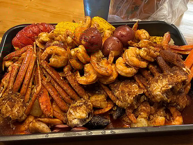 This seafood tray isn't a meal; it's an expedition where your fork is the explorer and your stomach is the promised land.