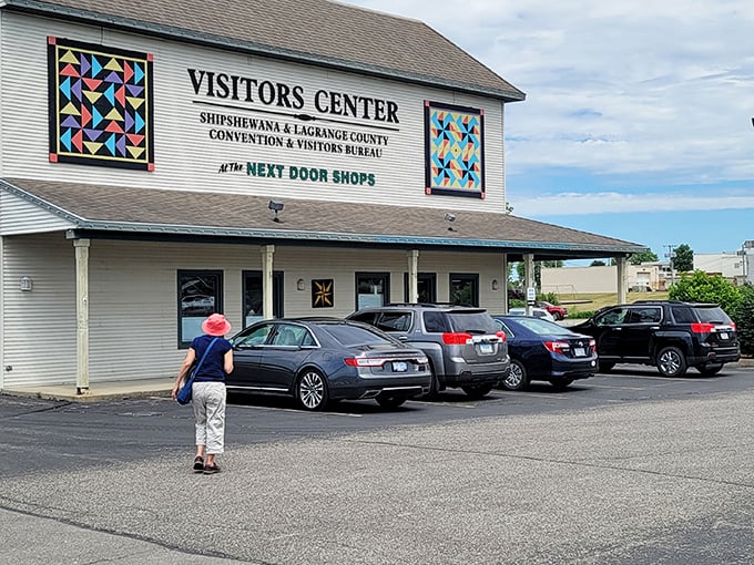 Your adventure's official starting line. The Visitors Center's quilt squares hint at the handcrafted experiences waiting just beyond those doors.