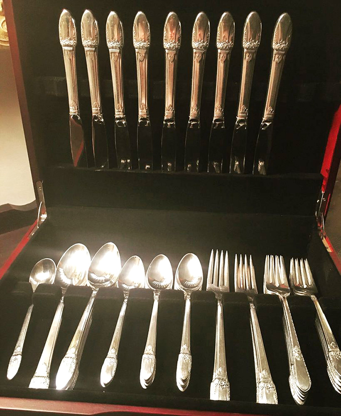 This immaculate vintage silverware set awaits its next dinner party&mdash;imagine the stories it could tell about meals shared through decades past.
