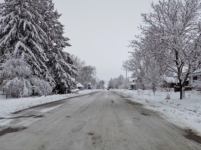 Winter transforms Kalona's streets into a Currier and Ives print. Even the snow seems to fall more peacefully in small-town Iowa.